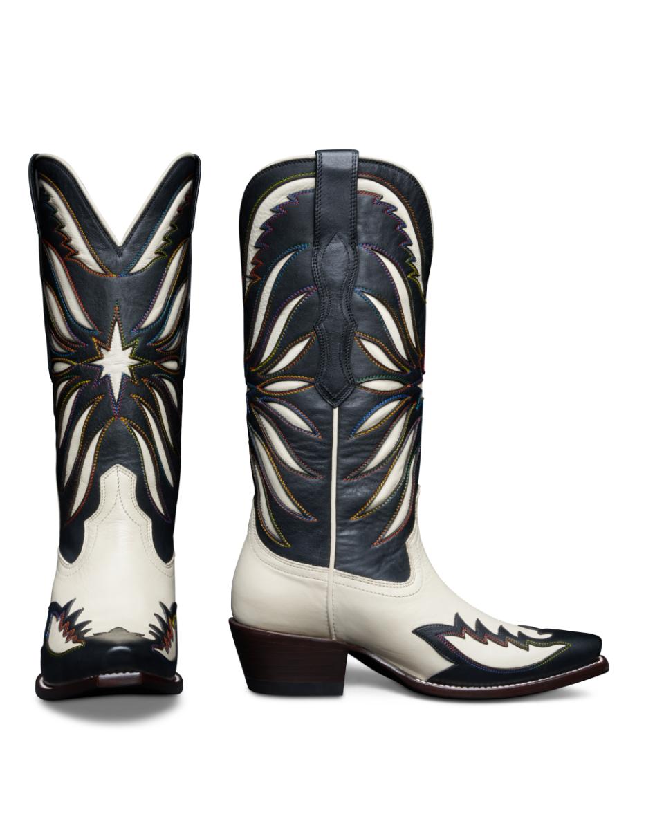 Tecovas Midnight/White Antique The Annie Star Women's 14 inch Snip Toe