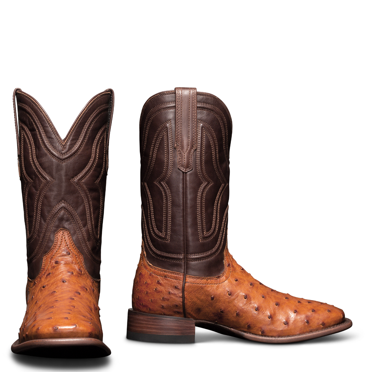 Tecovas Pecan The Emmitt Ostrich Men's Broad Square Toe Western Boots