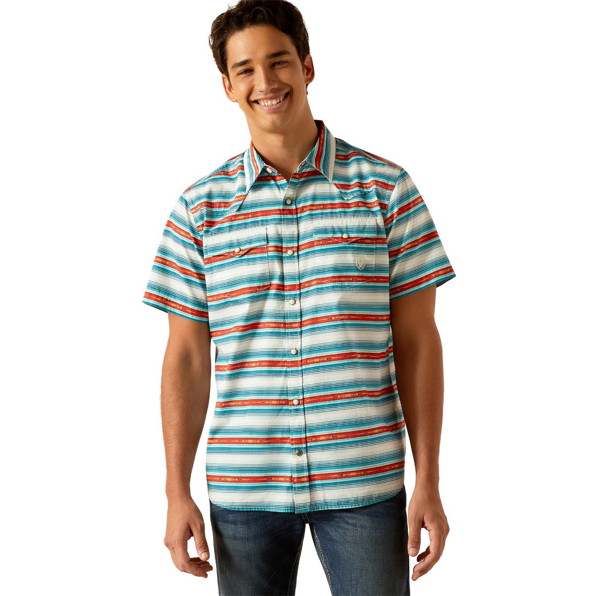 Ariat Delphinium Blue Hadley Men's Short Sleeve Collared Snap Shirt 10