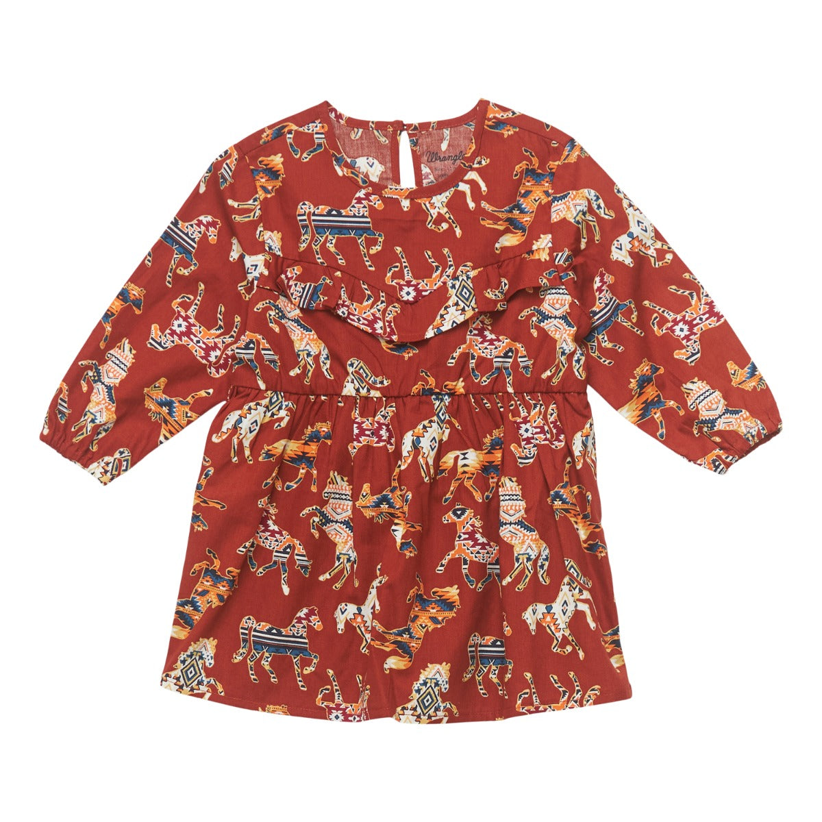 Wrangler Red Multi Aztec Horse Ruffle Yoke Toddler Girl Dress 11235305
