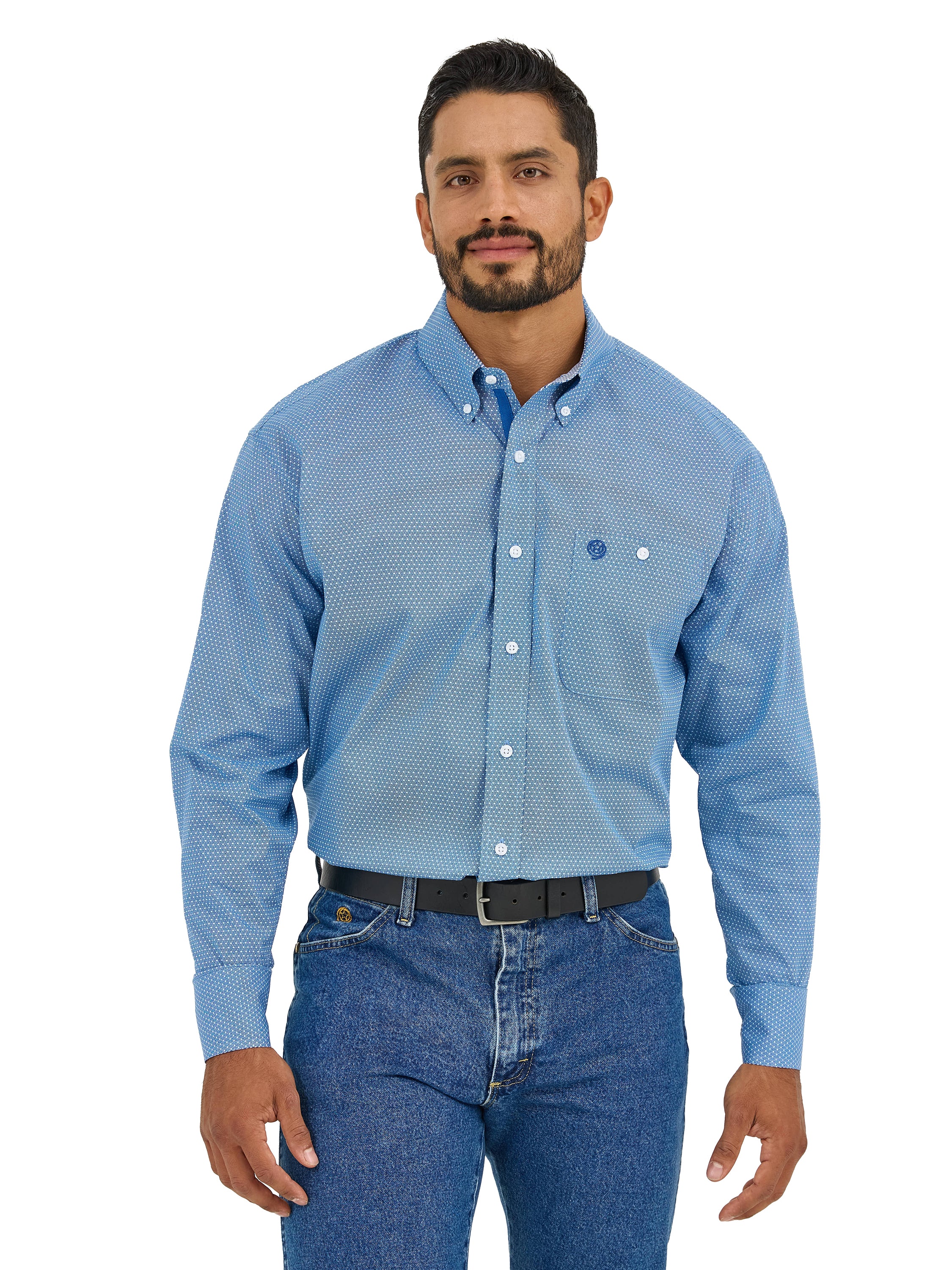 Wrangler Dusty Blue Microdot George Strait Men's Collared Longsleeve B