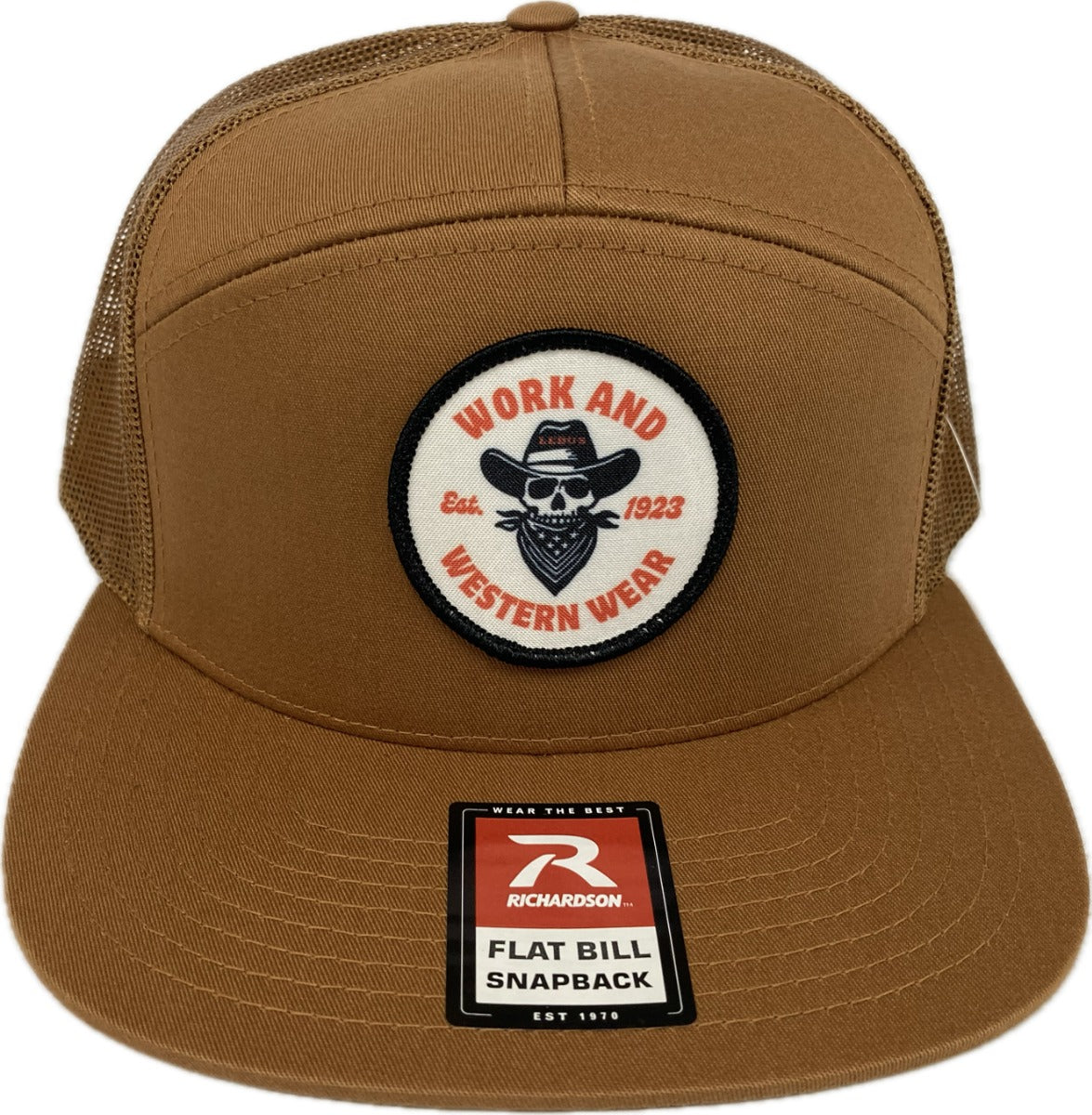 Lebo's Caramel Round Work and Western Wear Patch Hat with Flat Bill an