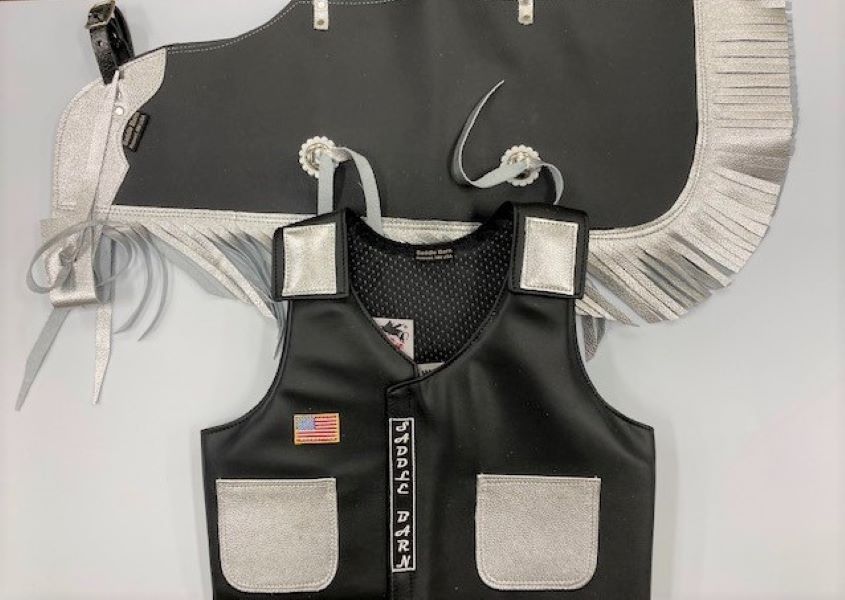 Saddlebarn Black/Silver Junior Rodeo Chap/Vest Combo Faux Leather 27-7