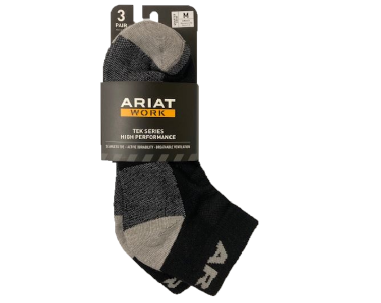 Ariat Work Black Tek Series High Performance 1/4 Crew Socks 2719-002