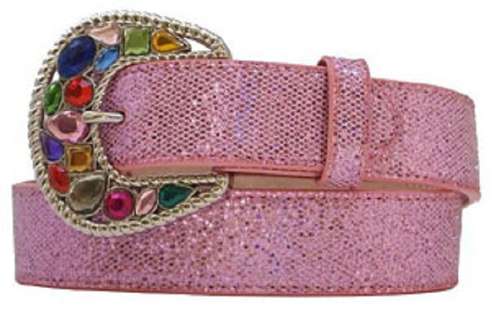 3219 Pink Glitter & Rhinestone Buckle Western 3D Girls Belts