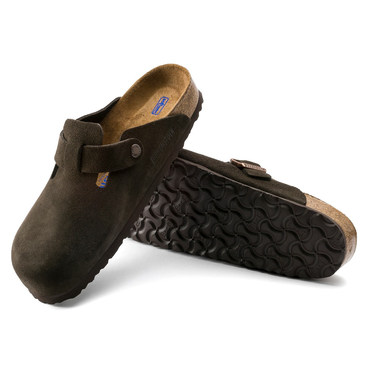 Birkenstock Mocha Suede Leather Boston Soft Footbed Clog Shoes in Wome