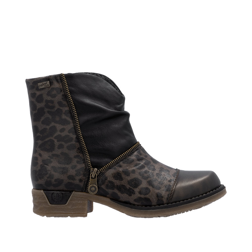 Rieker Antik/Grau/Schwarz (Black/Grey/Leopard) Fee Women's Zip Boots 7