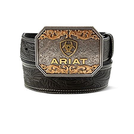 Ariat Black Men's Genuine Leather Black Tapered Belt with Buckle and F