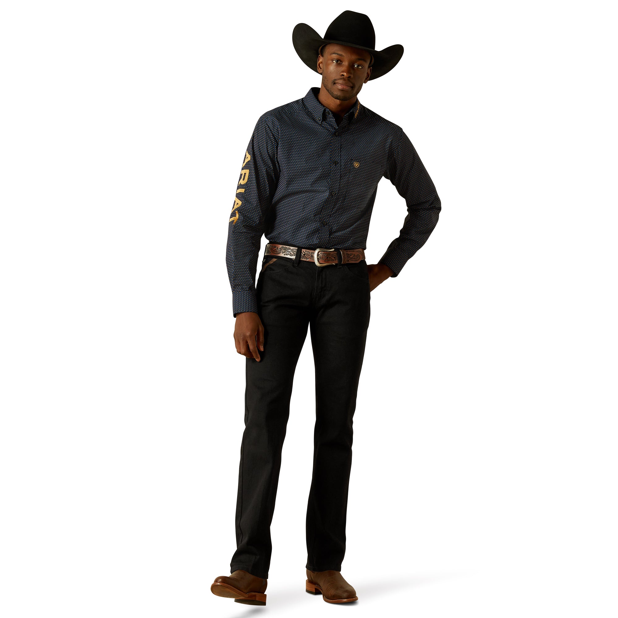 Ariat Black/Gold Team Portland Collared Men's Fitted Longsleeve Shirt