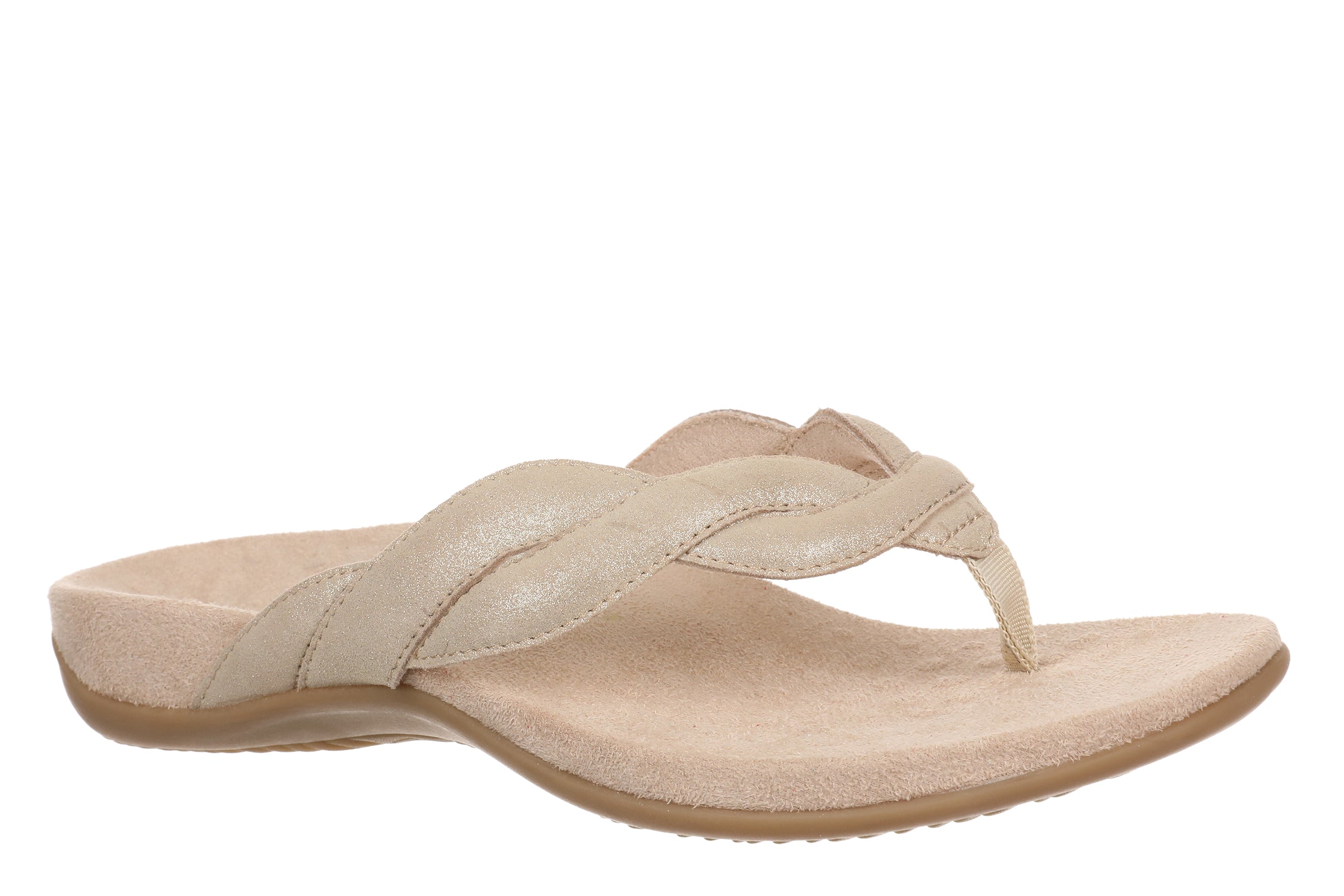 Vionic Gold Shimmer Leather Bella Braid Women's Toe Post Sandals J4526