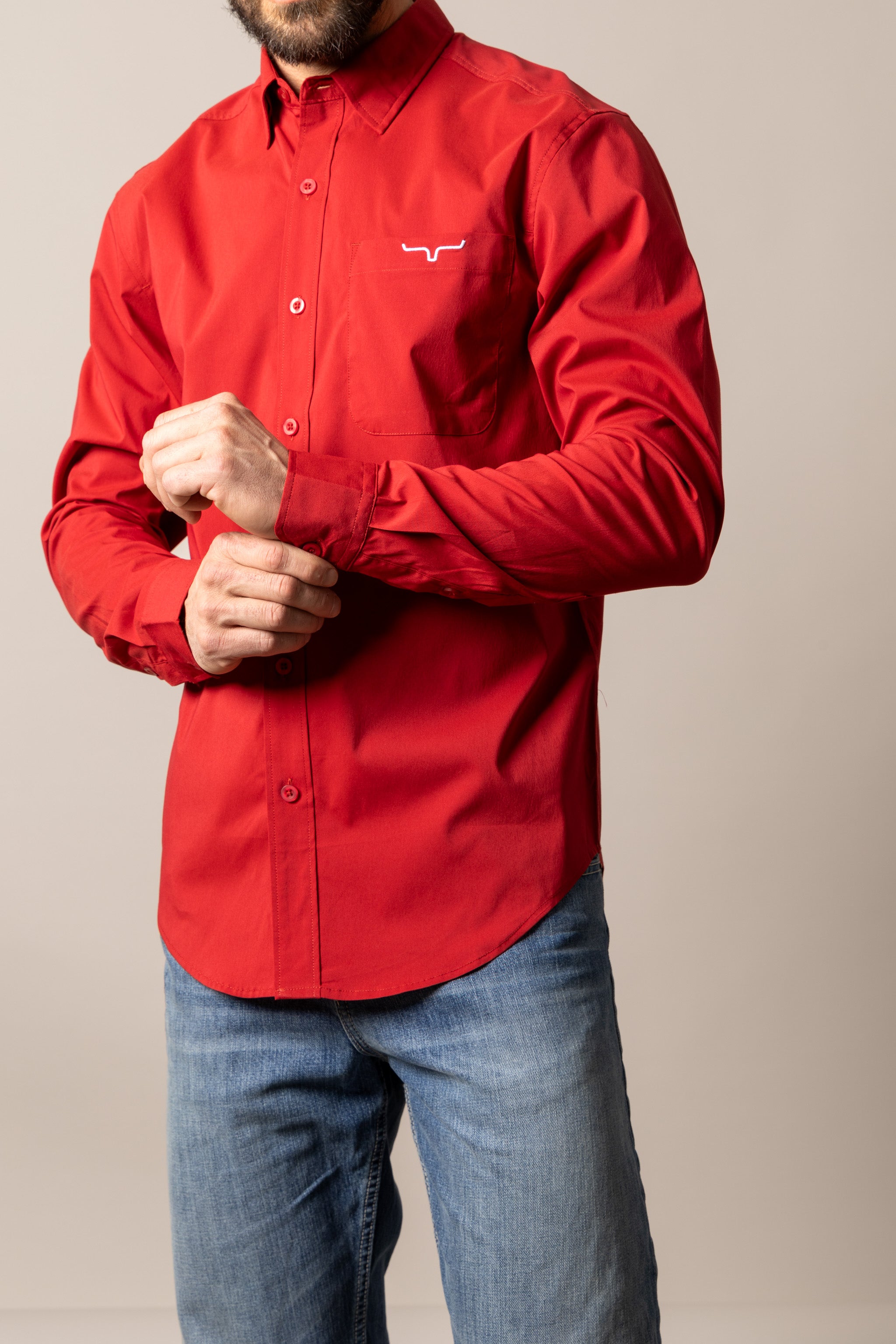 Kimes Ranch Red KR Team Fit Men's Collared Longsleeve Button Front Shi