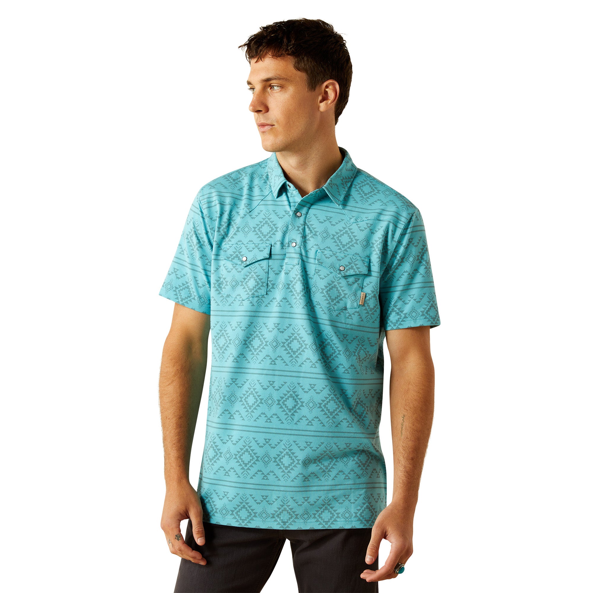 Ariat Light Blue Southwest Retro Western Snap Men's Polo Shirt 1006147