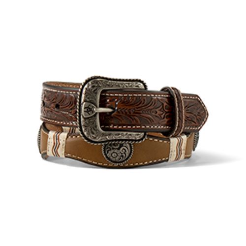 Ariat Medium Brown Boys Floral Embossed Belt with Western Conchos A130