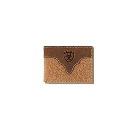 Ariat Men's Floral Embossed Bifold Wallet with Stamped Ariat Name and