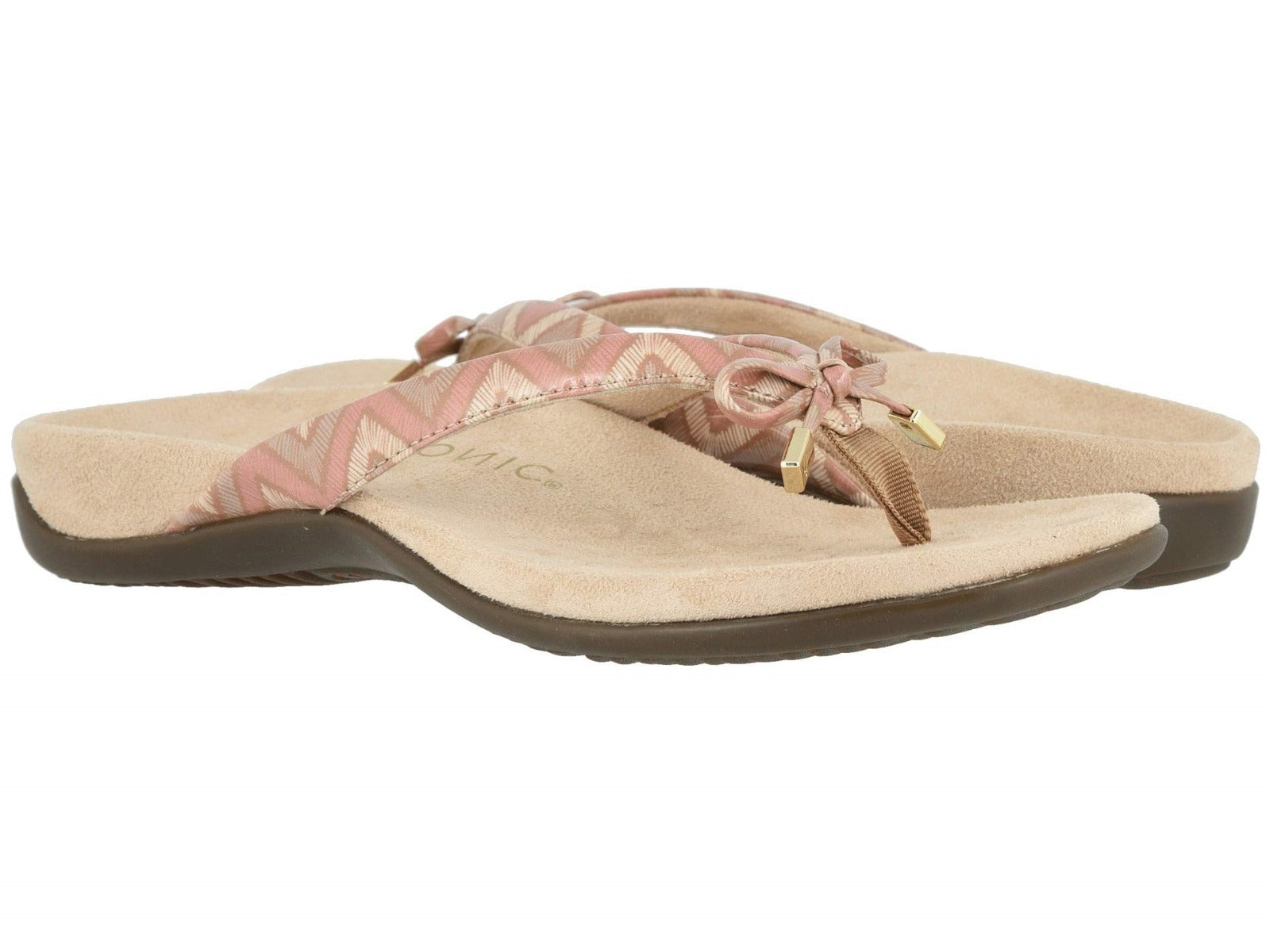 Vionic Dusty Pink Chevron Bella II Womens Comfort Thong Sandals