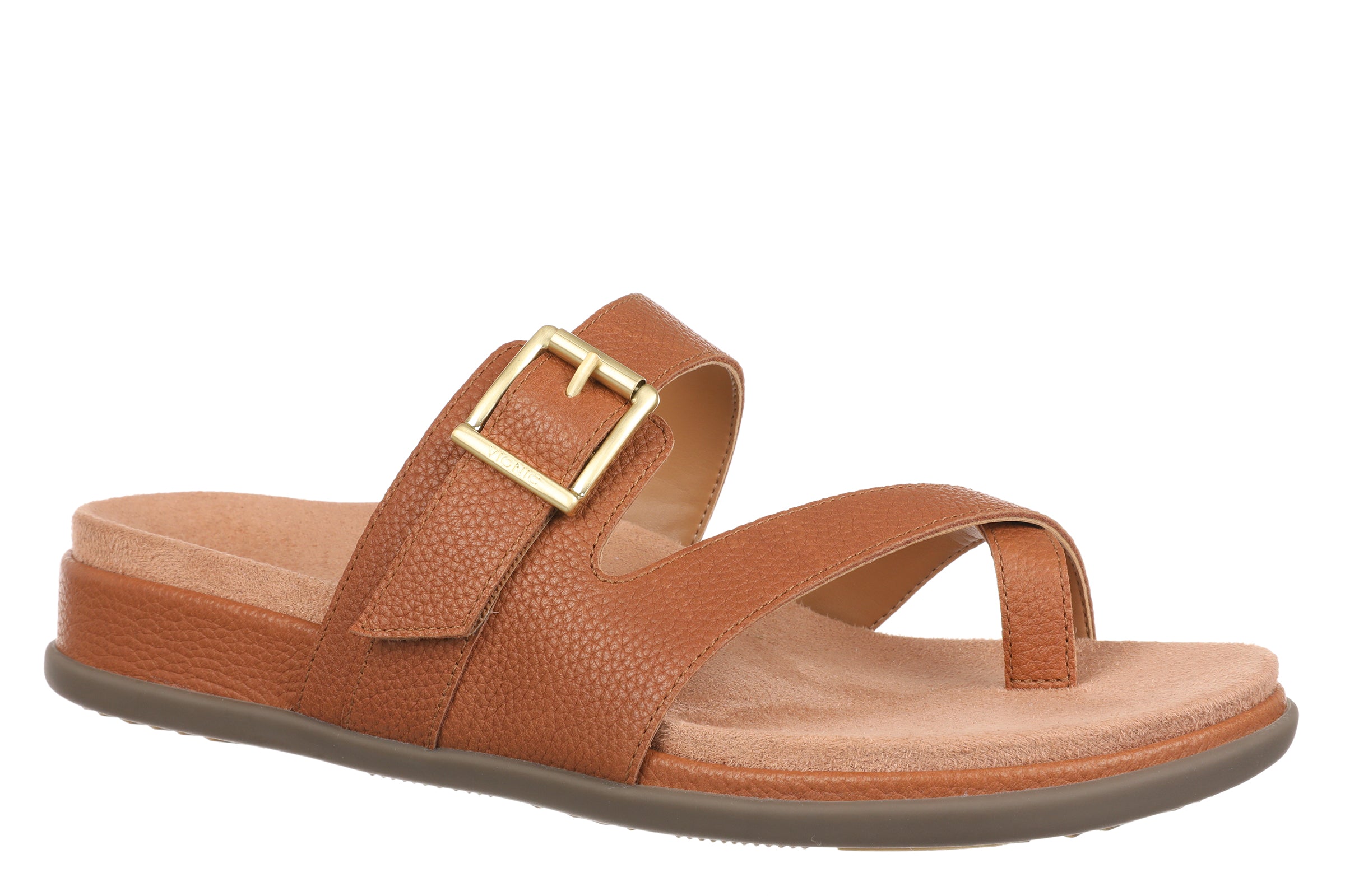 Vionic Tan Leather Carmela Women's Strappy Toe Loop Sandals CARMELA-20