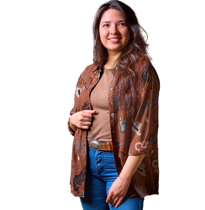 Cotton & Rye Rust Howdy Women's Collared Longsleeve Western Shirt CRW9