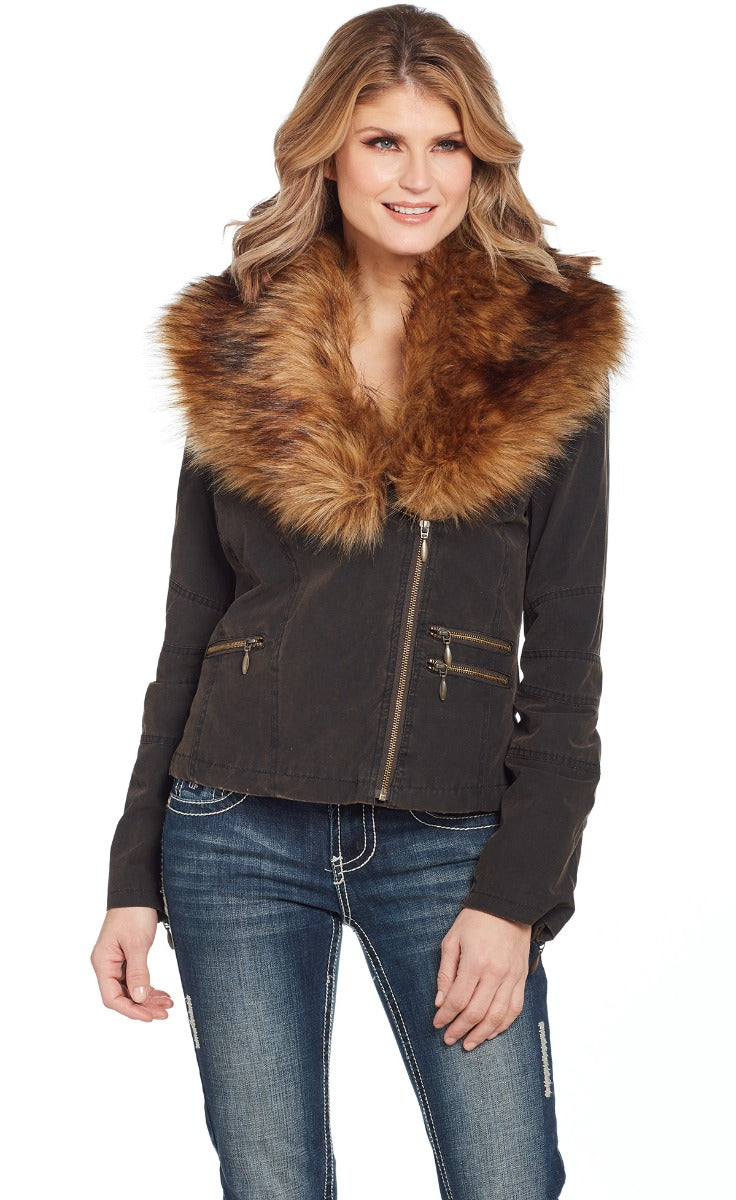 Cripple Creek Women's Concealed Carry Zip Jacket with Fur Collar CW852