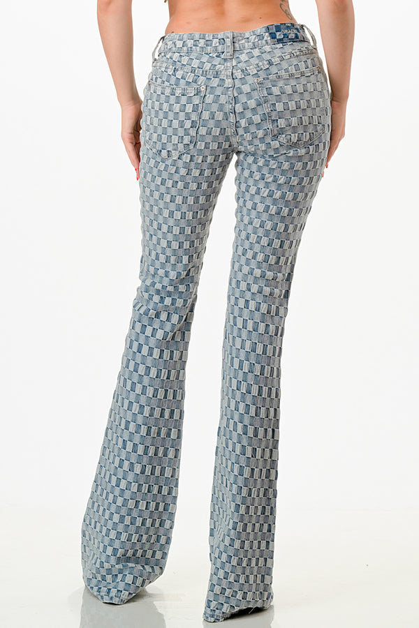 Grace in LA Checkerboard Easy Fit 33 inch Inseam Women's Flare Jeans E