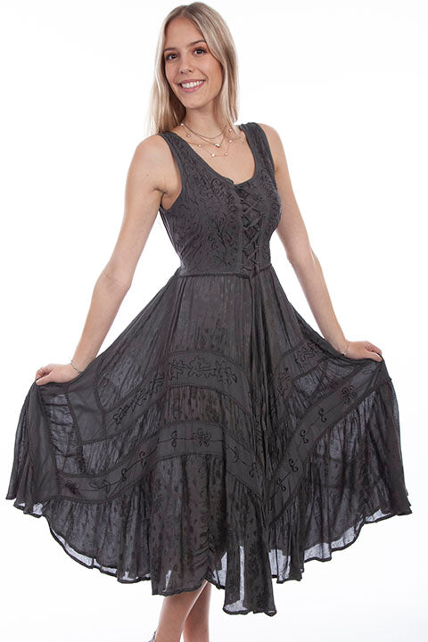 Scully Gun Metal Full Length Lace-Up Front Womens Sleeveless Dress HC1