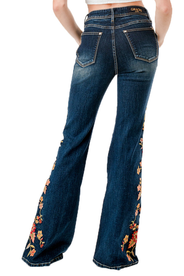 Grace in LA Floral Embroidered Women's 32 inch Inseam Jeans HL-51930