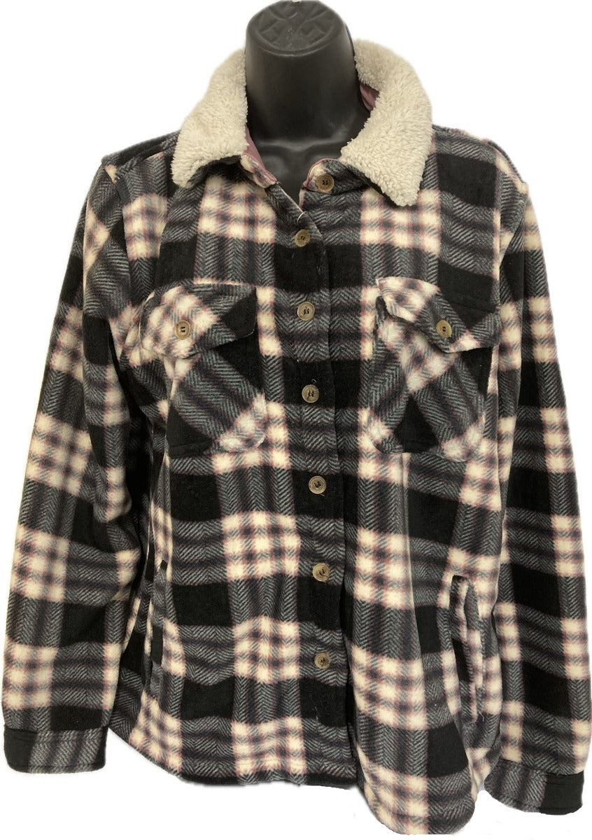 Lee Hanton Black/Cream/Mauve Women's Sherpa Plaid Flannel Jacket LFJ50