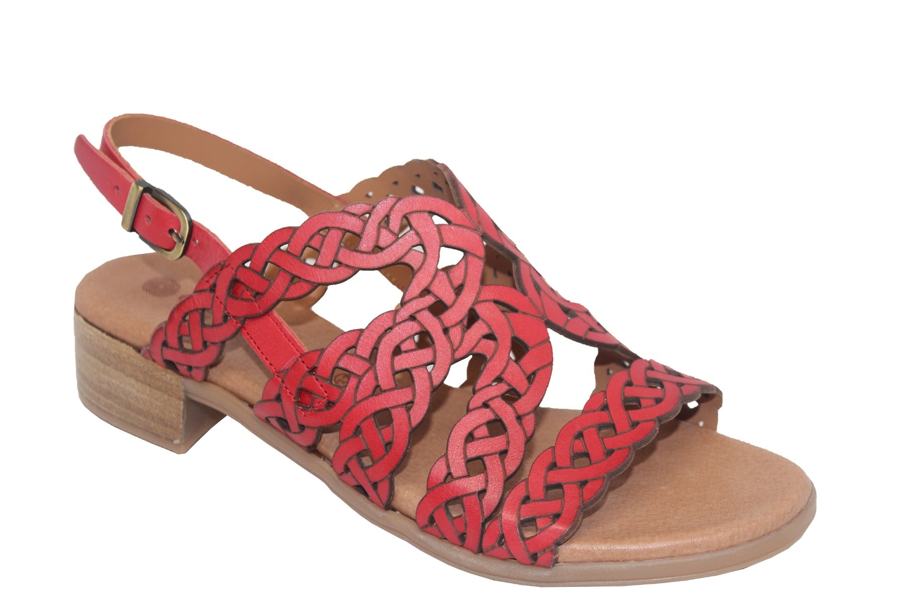 Eric Michael Red Padma Womens Woven Braided Leather Strap Sandals