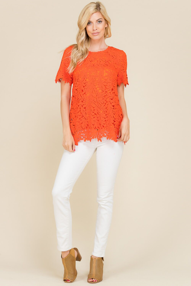 Polagram Tangerine Lace Round Neck Womens Top PST6150-C